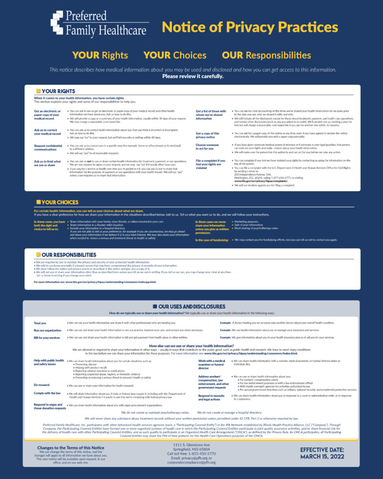 Notice of Privacy Practices - Preferred Family Health
